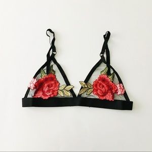 Intimates & Sleepwear | Black And Red Rose Mesh Bralette | Poshmark